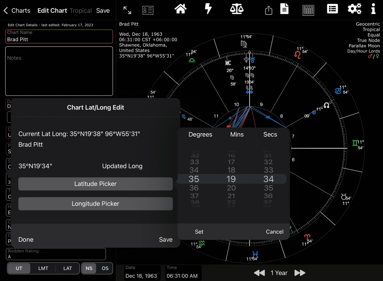 Edit Chart Lat and Long (available for the iPhone/iPad/Mac) | AstroConnexions